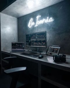 20 Cool And Minimalist Desk Setups With Neon Sign | HomeMydesign
