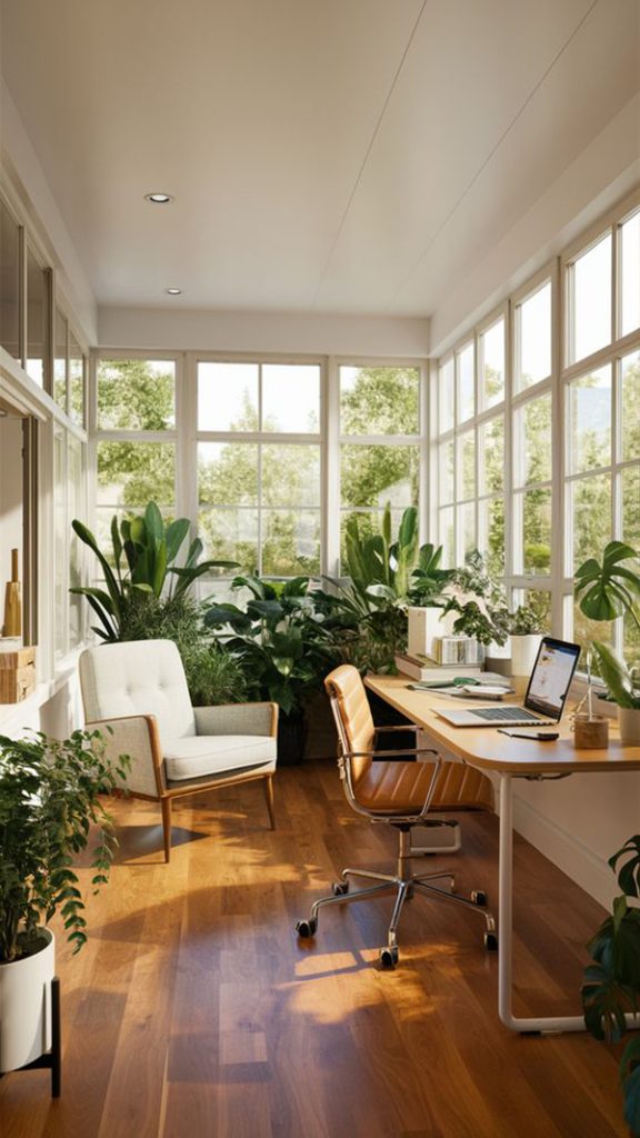 20 Elegant Sunroom Office Ideas To Make Relaxing | HomeMydesign